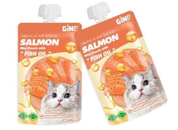 GINO SALMON FISH OIL CAT TREATS-POUCH 100G HAIR & BRIGHT - Decent Pet Shop